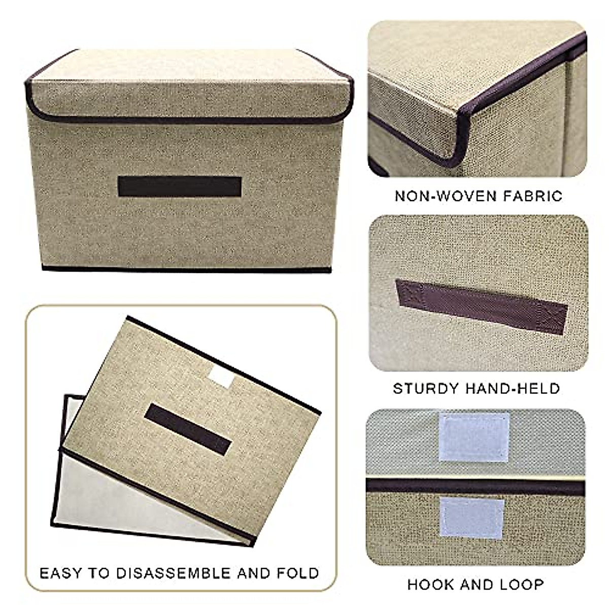 LELE LIFE Foldable Storage Box with Dustproof Lid and Handle, Foldable Storage Bin Collapsible Storage Organizer for Closet, Bedroom, Home, Beige