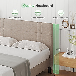 Novilla King Platform Bed Frame for Guests, Platform King Bed Frame with Headboard and Wood Slat Support, King Bed Frame No Box Spring Needed, Easy Assembly, Beige