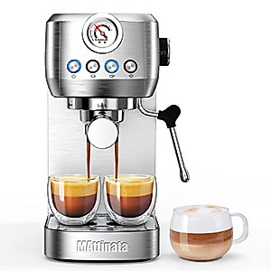 MAttinata Espresso Machine, 20 Bar Professional Espresso Maker Stainless Steel with Milk Frother Steam Wand and Pressure Gauge, for Cappuccino, Latte, Gifts for Mom, Dad, Coffee Lovers
