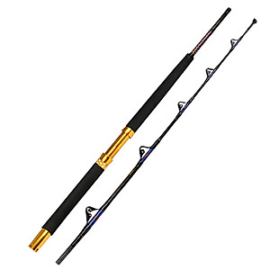 Fiblink 2 Piece Saltwater Trolling Rod Heavy Fishing Roller Rod Big Name Conventional Boat Fishing Pole with Roller Guides (30-50lb,6'6")