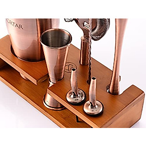 Mint & Mortar Cocktail Shaker Set, 7-Piece Bartender Kit with Stand, 24oz Martini Shaker Bottle Stainless Steel Bar Tools, Home Bar Accessories Drink Mixer, Barware Gift Set - Brushed Copper