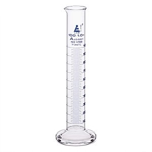 EISCO Graduated Cylinder, 100ml - Class A Tolerance ±0.50ml - Round Base - Blue Graduations - Borosilicate 3.3 Glass