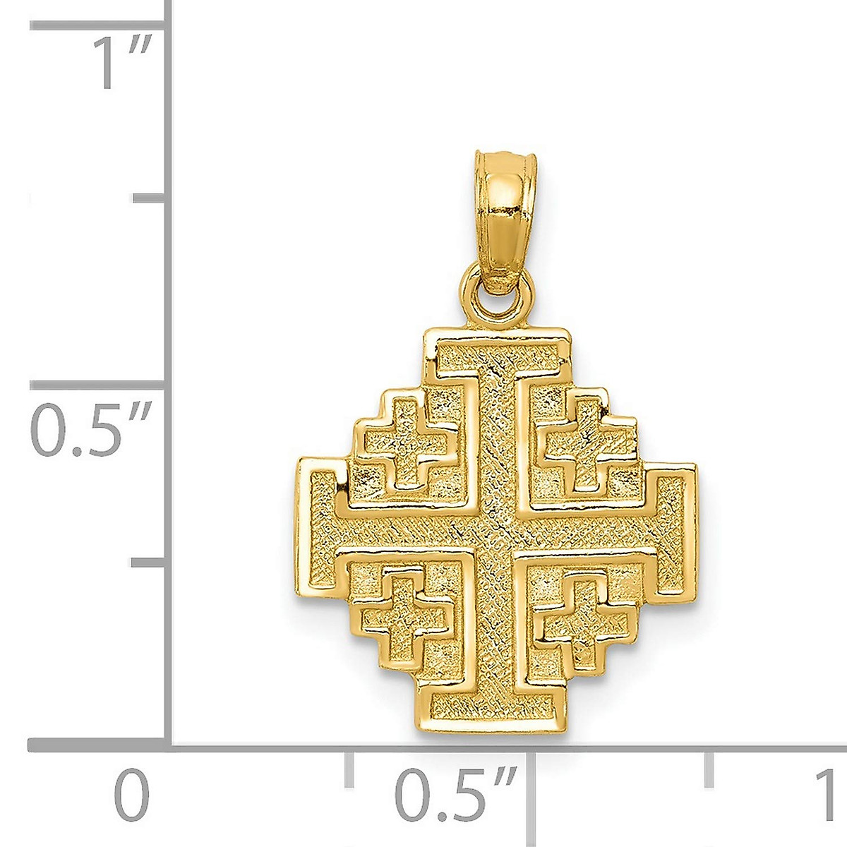 Solid 14k Yellow Gold Textured Jerusalem Cross Pendant 22 mm x 15 mm