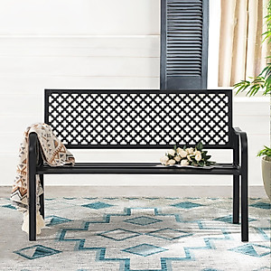 Verano Garden Outdoor Patio Bench Rust-Resistant Metal Park Bench with Armrest, Black Garden Bench for Yard, Porch, Park, Lawn