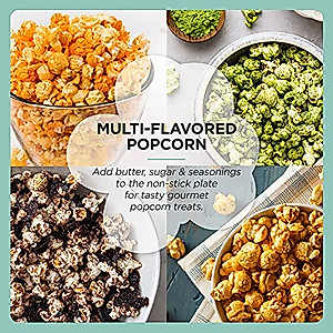 Elite Gourmet Automatic Stirring Popcorn Maker Popper, Electric Hot Oil Popcorn Machine with Measuring Cap & Built-in Reversible Serving Bowl, Great for Home Party Kids, Safety ETL Approved, Mint