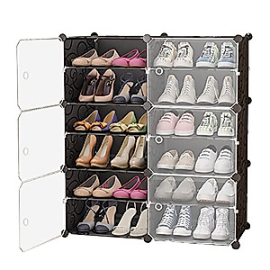 Jomifin Shoe Rack Storage Cabinet with Doors, Portable Shoes Organizer,Expandable Standing Rack, Storage Boots,Slippers,Shoes for Closet Hallway Bedroom Entryway (Black)