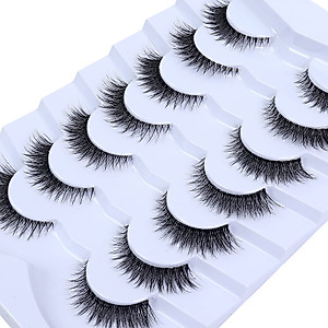 Wleec Beauty 12mm Cat Eye Eyeashes Clear Band 7 Pairs 3D Natural Wispy Lashes Fluffy Handmade Short Dramatic False Eyelash Pack CC67