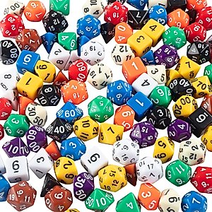 Monster Gaming 100 Dice Value Pack - 10 Multi-Colored Assorted Polyhedral Die, Compatible with Dungeons Dragons, MTG Magic, RPG DND & Board Games- Includes D4, D6, D8, D10, D12, D20