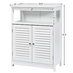 Tangkula Bathroom Floor Cabinet, Wooden Freestanding Storage Cabinet with Double Shutter Door & Adjustable Shelf, Storage Cabinet for Bathroom Living Room (White)