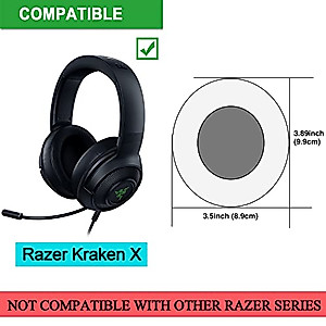 JARMOR Replacement Memory Foam & Protein Leather Ear Cushion Pads Cover for Razer Kraken X, Kraken X Ultralight, Kraken X Lite Over-Ear Headphones ONLY - Oval ( Grey )