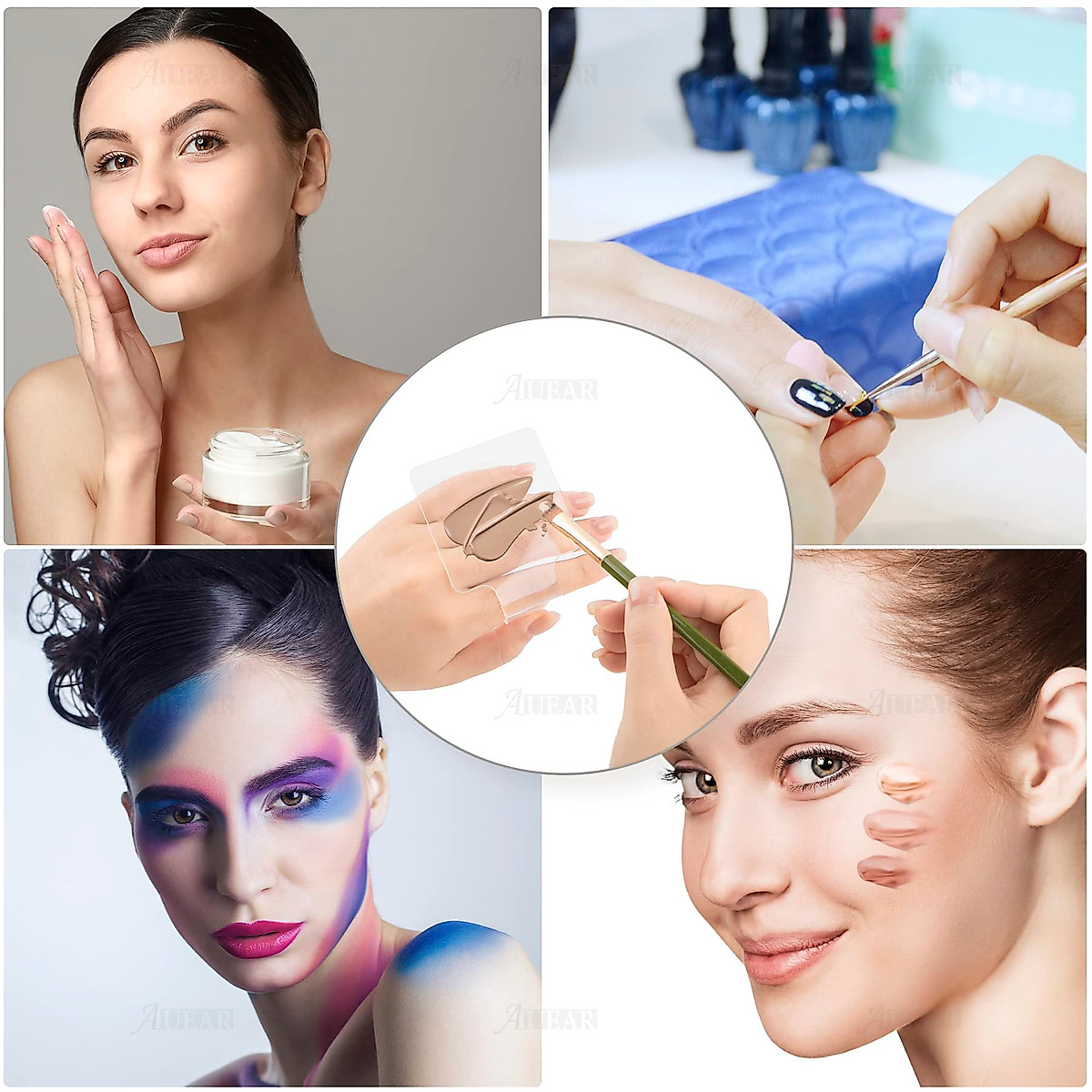 AUEAR, 3 Pack Professional Makeup Hand-held Palette Mixing Tray Clear Acrylic Nail Art Manicure or Foundation Eye Shadow Cremes Powders and Cosmetics
