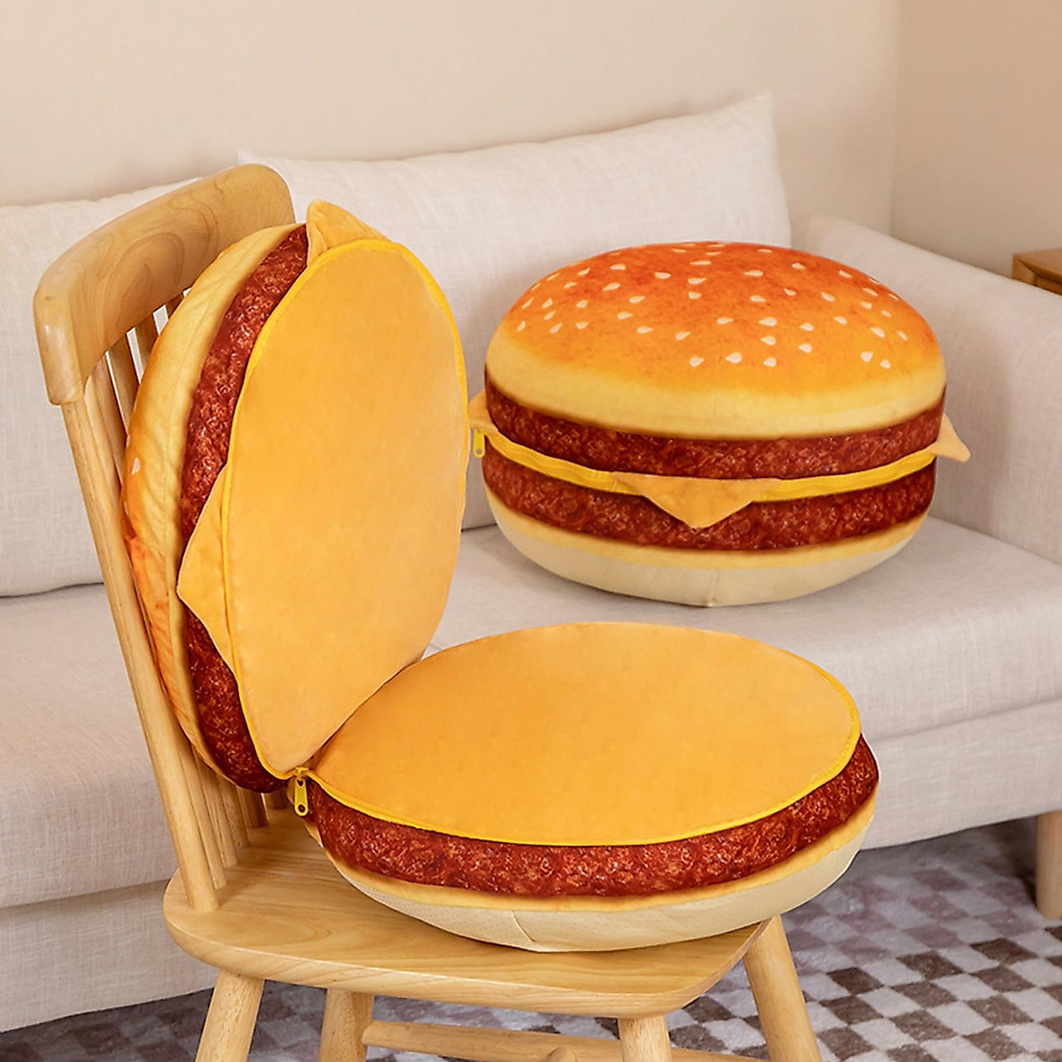 funnykitten Hamburger Plush Pillow, 3D Simulation Cheeseburger Pillow Burger Plush Hugging Pillow Cushion Funny Food Plush Pillows Toy for Home Decor, 16.5inch