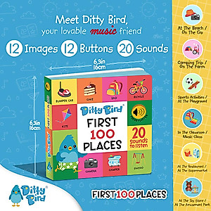 Ditty Bird Talking Books 100 Places | 100 Words for Vocabulary & Speech Learning | Sound Books for Toddlers 1-3 | Children's Interactive Toddler Books with Great Pictures | Sturdy Baby Sound Books