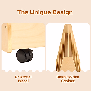 Double-Sided Bookshelf with Wheels, Wooden 4-Layer Toddler Bookshelf, Children's Magazine Storage Shelf, Ideal for Playrooms, Bedrooms, Study Rooms, Living Rooms