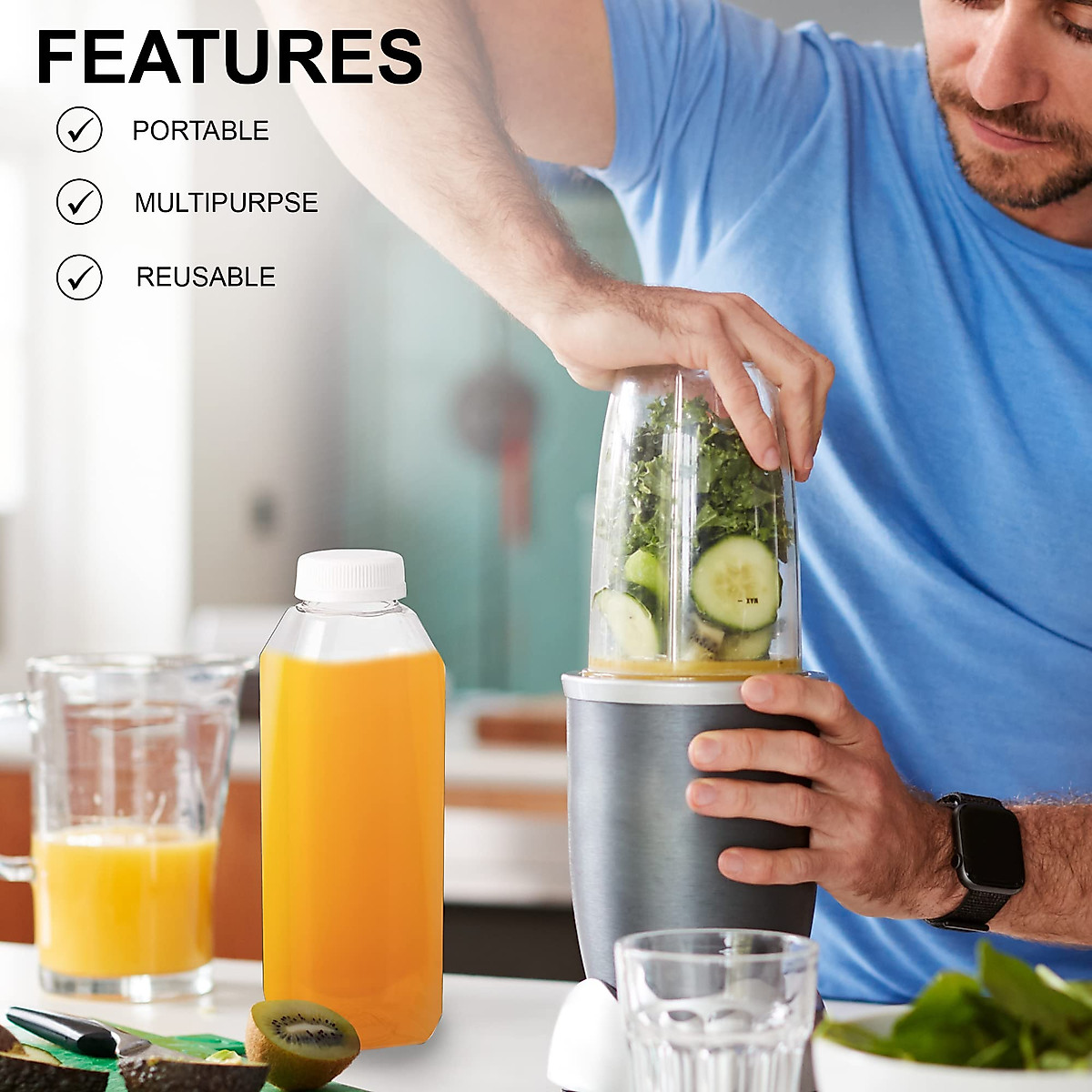 MT Products PET Plastic Juice Bottles 16 oz. - Clear Take-out Containers (Pack of 12) - Made in the USA