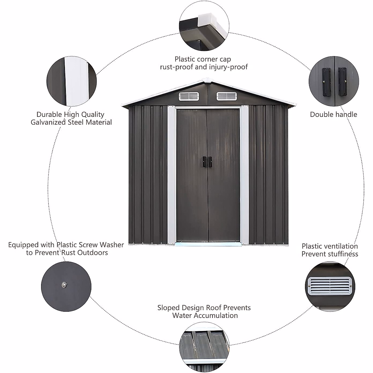 6' x 4' Outdoor Storage Shed, Outdoor Metal Storage Sheds with Sliding Door for Bike, Garden Shed Small Tool Outside Storage Cabinet for Backyard, Patio, Lawn, Spire