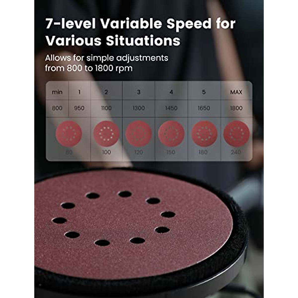 Drywall Sander, Ginour 750W Powerful Wall Sander, 7 Variable Speed 1000-1800RPM Electric Sander with LED Light, Extendable Handle, Portable Bag, Dust Hose, 12PCS Sanding Discs, for Ceiling and Wall