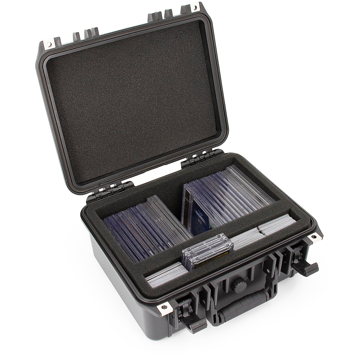 CASEMATIX Graded Card Storage Box Compatible with 40+ BGS PSA Sports Trading Cards with Top loader Card Storage Case Front Compartment, Waterproof Graded Card Case For Slabs and Toploaders