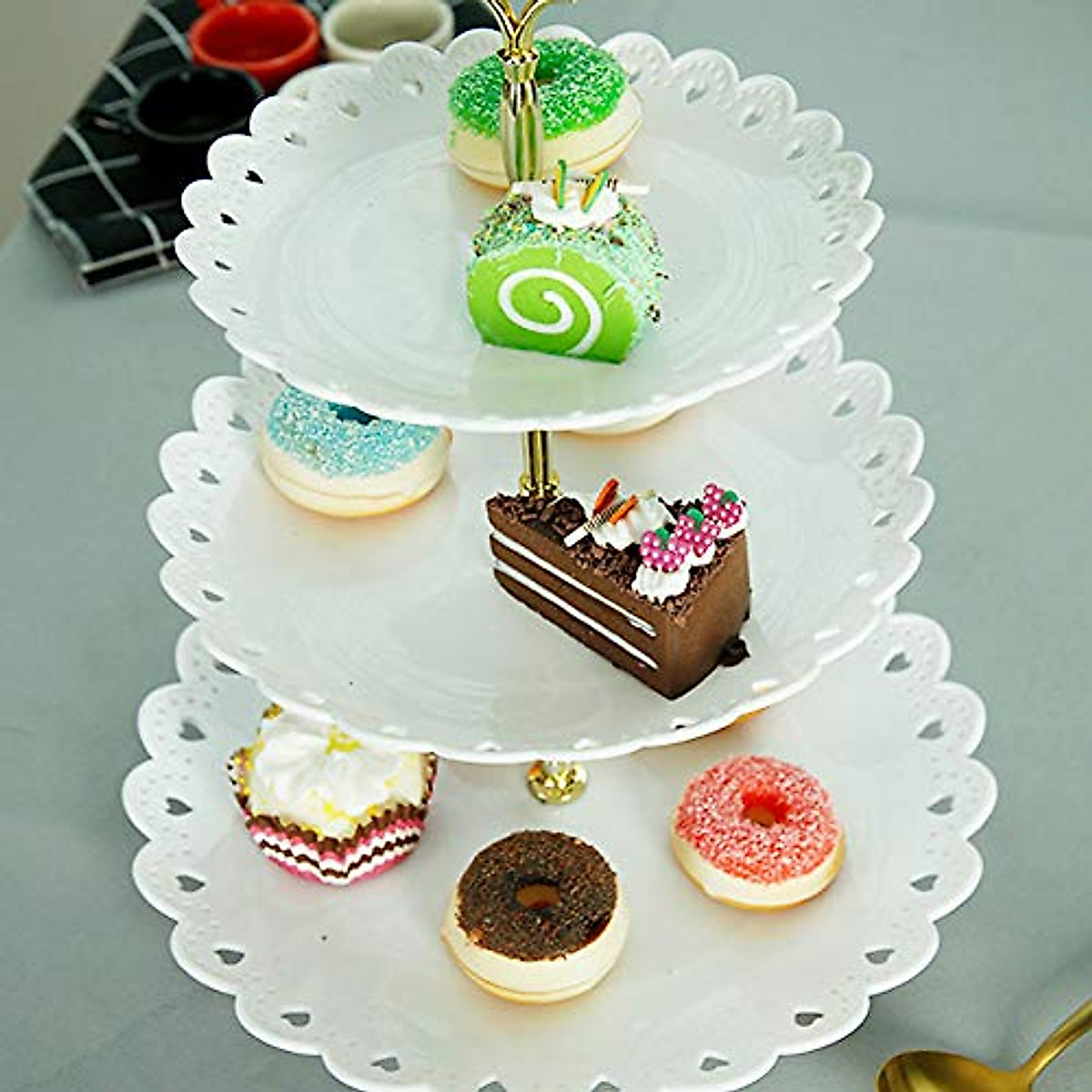 2 Set of 3-Tier Cupcake Stand Fruit Plate Cakes Desserts Fruits Snack Candy Buffet Display Tower (White)