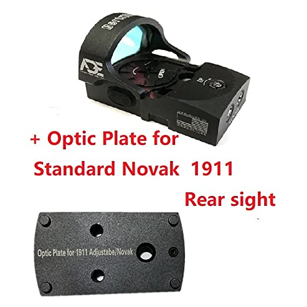 Ade Advanced Optics Bertrillium RD3-013 Red Dot Sight + Optic Mounting Plate for 1911 Novak Rear Sight Pistol