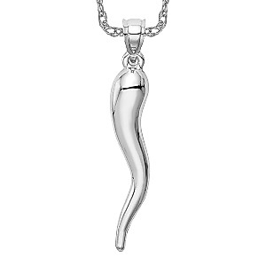 IceCarats 14K White Gold Cornicello Italian Horn Necklace Lucky Protection Amulet Pendant Chilli Pepper Charm 44mm Only