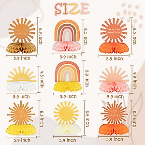 G1ngtar 9Pcs Boho Sun Honeycomb Centerpieces Table Toppers Hippie Rainbow Muted Sun Table Decor First Trip Around the Sun Birthday Party Decoration Baby Shower Supplies for Baby Boys Girls