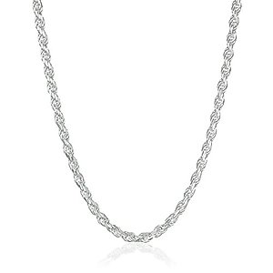 Amazon Essentials Sterling Silver Diamond Cut Rope Chain Necklace, 18"