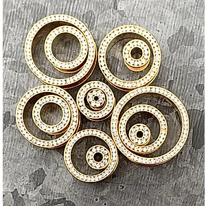 Lobal Domination PAIR of CZ Gem Rimmed Gold Ion Plated Tunnels Plugs Pierced Earlets Gauges (1" (25mm))