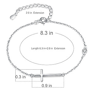 Boniris 925 Sterling Silver Cross Bracelet Womens in Good Faith CZ Chain Bracelet with Cross for Confirmation Anniversary Birthday