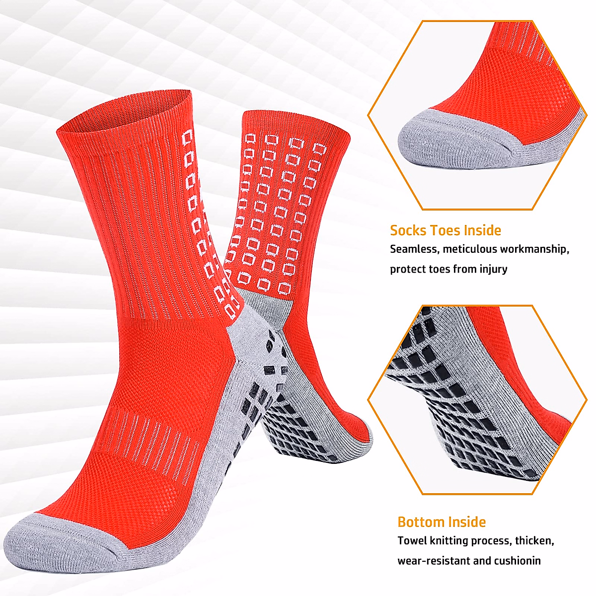 POZCMJM Men's Soccer Socks Grip Anti Slip Athletic Socks for Men Football Basketball Grip Pads Versatile Pairings 4 Pairs