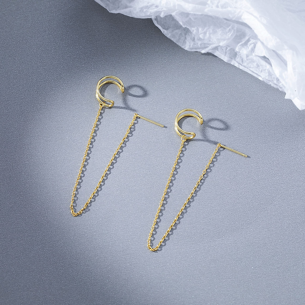 SLUYNZ 925 Sterling Silver Cuff Earrings Threader Chain for Women Crawler Earrings Wrap Earrings (Gold Plated)