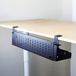 AEONS Under Desk Cable Management Tray Kit - Horizontal Adjustable up tp 41” Desk Organizer Removable C Clamp Mount Reversiable Computer Cord Raceway and Modesty Panel for Large Desk, Black