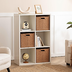 UBBCARE 3 Pack Wicker Basket, 11L×11H×10.5W inch Woven Paper Rope Storage Baskets for shelves, Foldable Cube Storage bin with Handle, Storage Basket for Organizing & Decor,Caramel