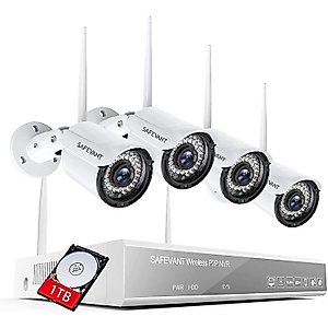 [HD & Expandable] Wireless Security Camera System 1080P, SAFEVANT 8 Channel Outdoor Surveillance NVR with 4PCS IP WiFi Cameras Night Vision, Motion Detection, Home Wireless CCTV, 1TB Hard Drive