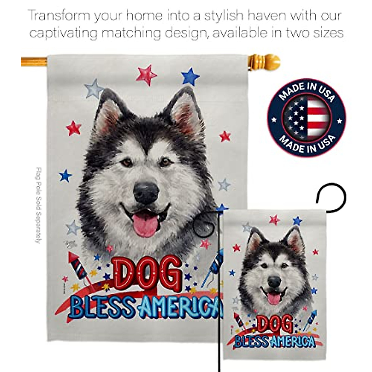 Breeze Decor Patriotic Siberian Husky Garden Flag Set Wood Dowel Dog Puppy Spoiled Paw Canine Fur Pet Nature Farm Animal Creature House Banner Small Yard Gift Double-Sided, Made in USA