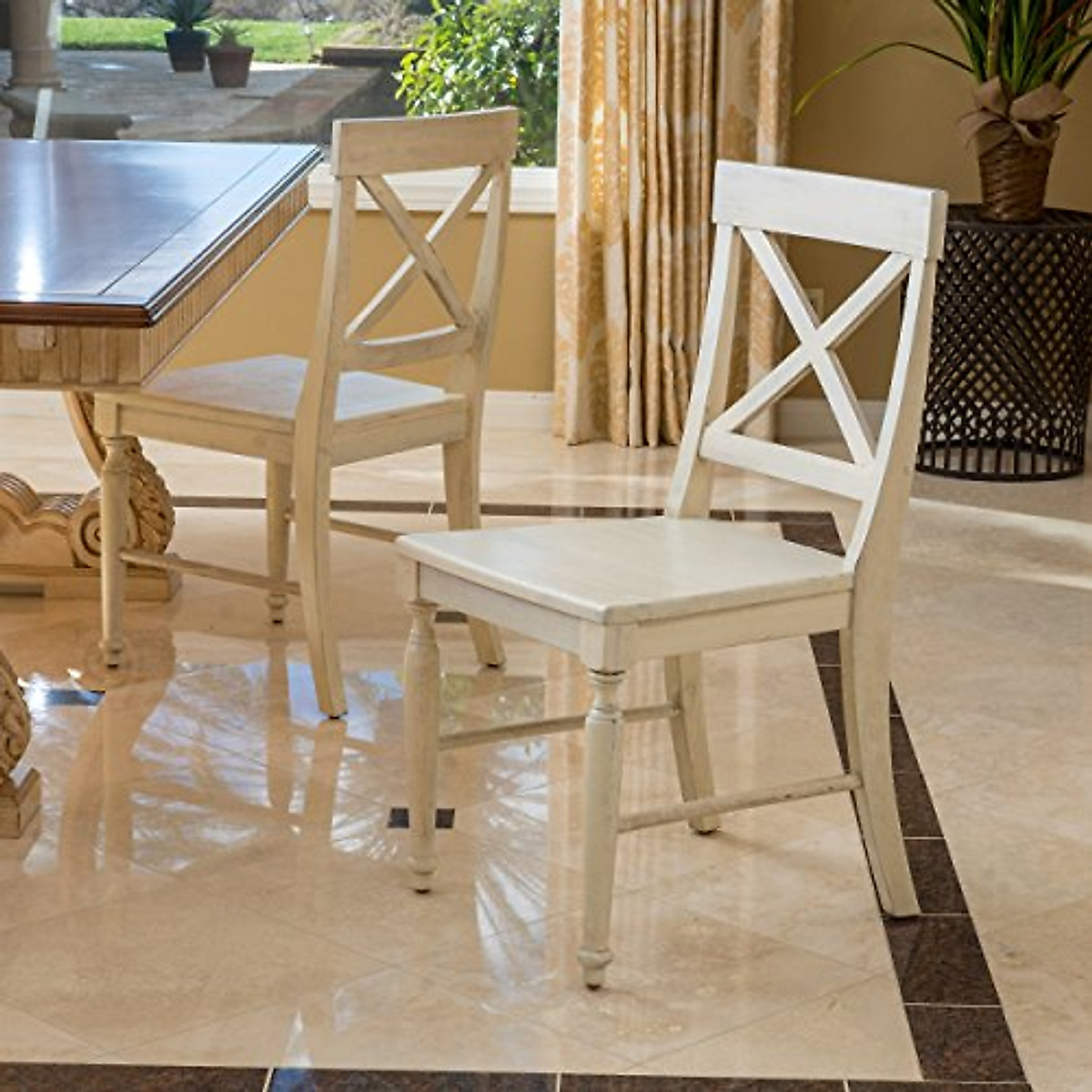 Christopher Knight Home Rovie Acacia Wood Dining Chairs, 2-Pcs Set, Antique White