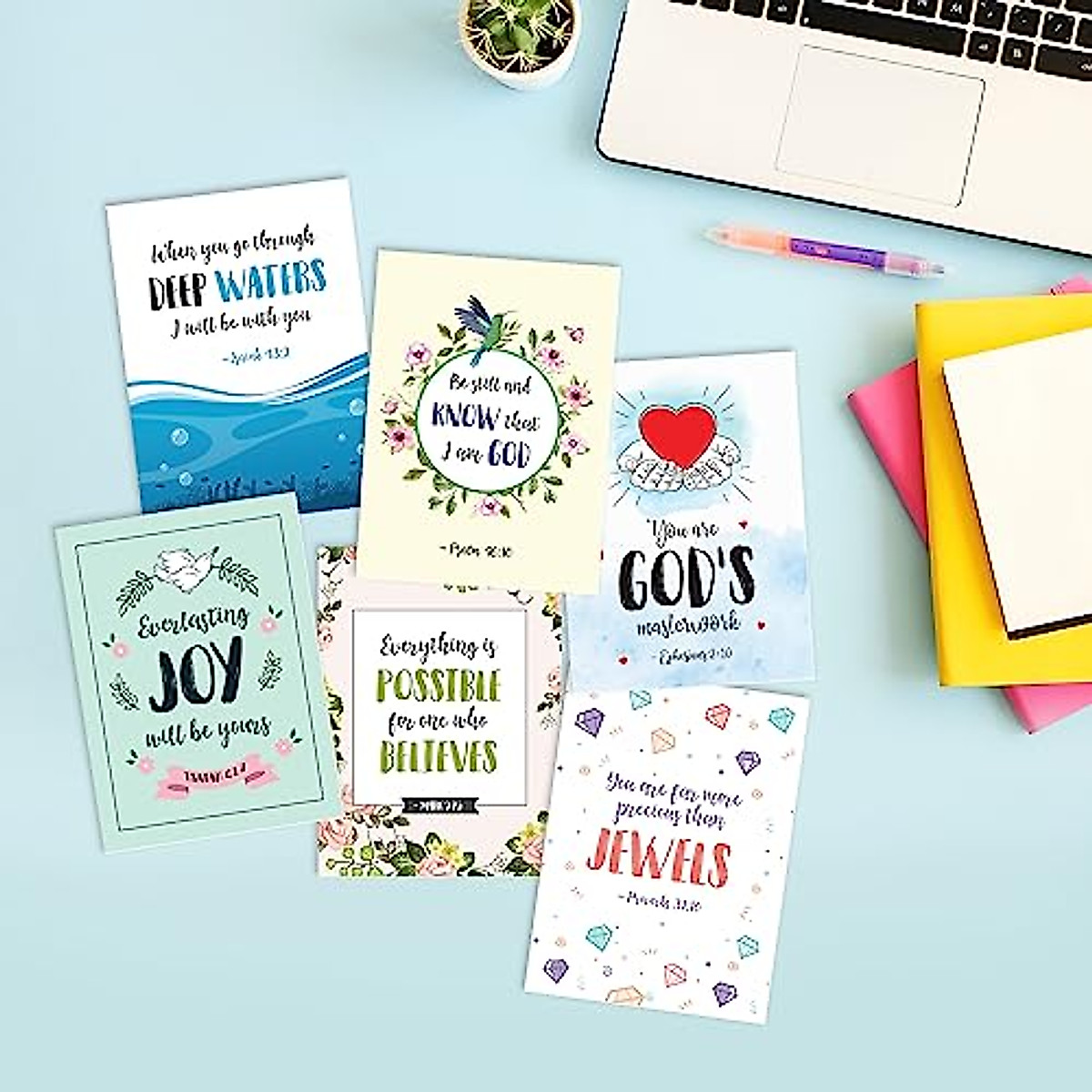 Scripture Cards - Set of 48 Boxed Bible Verse Blank Note Cards with Envelopes - Christian Greeting Cards/Inspirational Prayer Cards, 6 Designs. Christian Stationary with Bible Verses