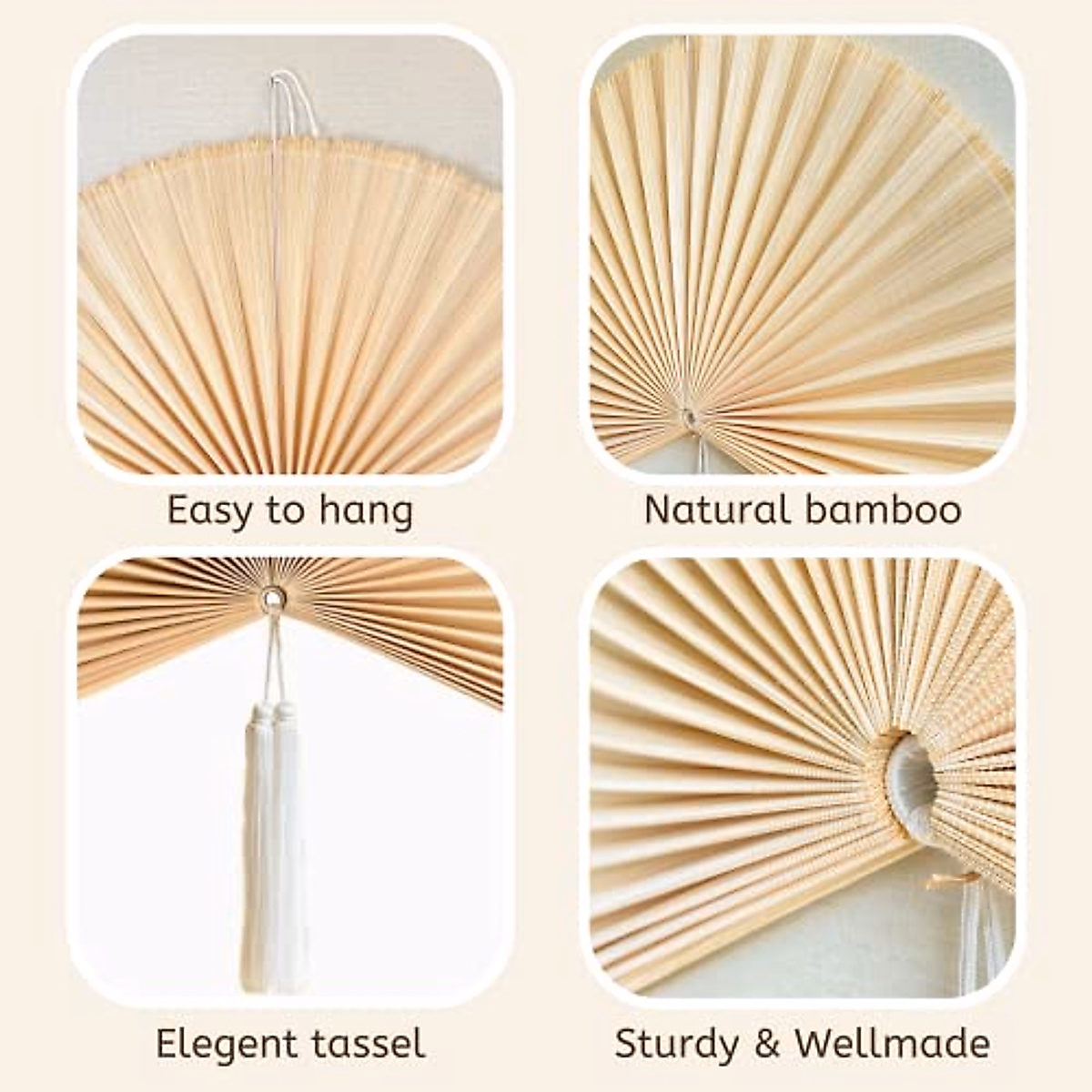 ChicnChill Oriental Wall Fan, Giant Bamboo Fan with Tassel, Oriental Woven Wall Hanging ,Decorative Fan Above Bed, Rustic Wall Pediment for Home Decor (Extra Large 47''x23.5'')