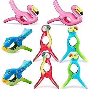 8 Pcs Beach Towel Clips,Strong Beach Chair Clips for Towels,Flamingo Parrot Chair Clips,Swimming Pool Towel Clips,Lounge Chair Clamps for Cruise Holiday Patio Pool Lounge Vacation