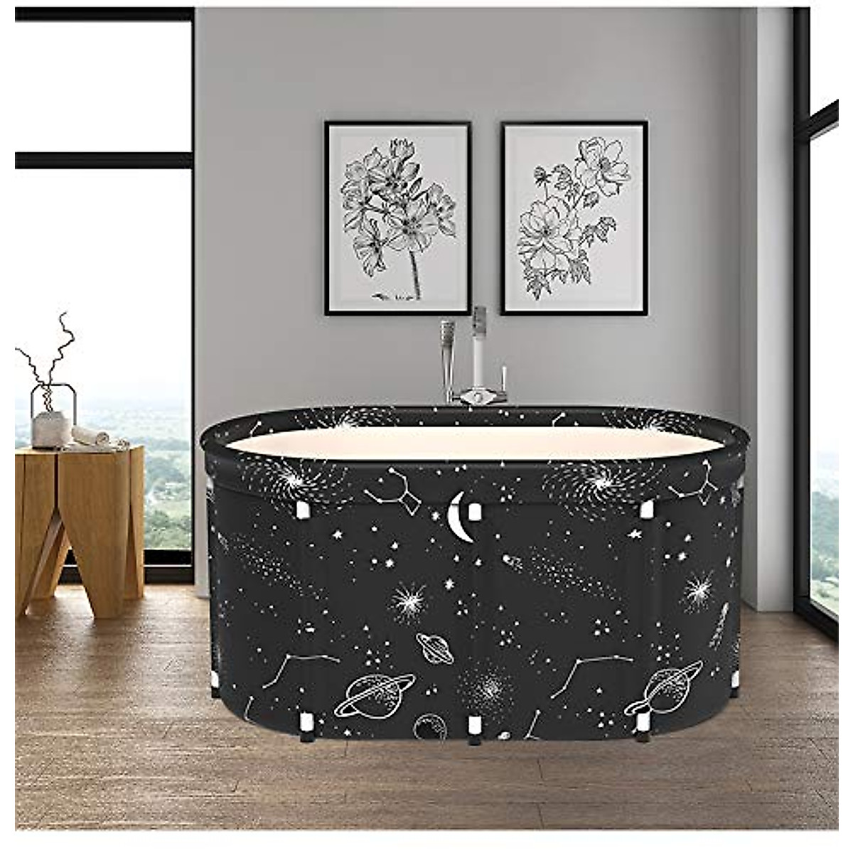 40" Portable Foldable Bathtub, Soaking Bathing Tub for Adults, Separate Family Bathroom SPA Tub with Drain, Ideal for Hot Bath Ice Bath, Black
