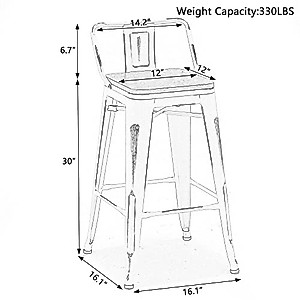 Andeworld Bar Stools Set of 4 Counter Height Stools Industrial Metal Barstools with Wooden Seats(30 Inch, Distressed White)