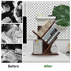THASOK 𝟮𝟬𝟮𝟯 𝐔𝐩𝐠𝐫𝐚𝐝𝐞𝐝 Tree Bookshelf, 3 Tier Wood Shelf Bookcase, Retro Floor Standing Small Bookshelf, Book Storage Rack for CDs/Movies for Home Office, Bedroom, Living Room, Rustic Brown