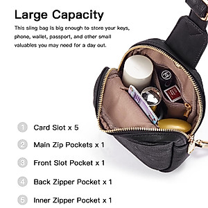 Telena Small Sling Bag for Women Leather Crossbody Fanny Packs Chest Bag for Women Black