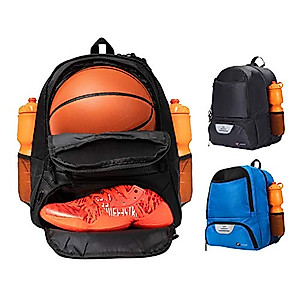 ERANT Basketball Backpack - Extra Large Sports Bag with Separate Ball and Shoe Compartment - Durable Design - Suitable for Boys and Girls - Black