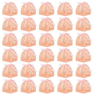 AUEAR, 50 Pack 2.4''x2.4'' Rose Candy Boxes Laser Cut Chocolate Gift Boxes for Wedding Bridal Shower Anniversary Birthday Party Favors (Pink)
