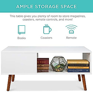 Best Choice Products Wooden Mid-Century Modern Coffee Table, Accent Furniture for Living Room, Indoor, Home Décor w/Open Storage Shelf, Wood Grain Finish - White/Brown