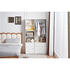 White Closet Shelves With Hanging Closet Kit - Closet Organizer System - Corner Closet System - Closet Organizers And Storage Shelves - Closet Shelving Closet Organizer For Home GYM 104 x 37 x 175CM