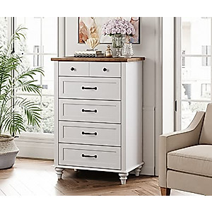 WAMPAT White Dresser for Bedroom with 5 Drawers, Tall Kids Dressers with Wide Chest of Drawers, Mid Century Modern Wooden Closet Storage Organizer, Samll Dressers for Living Room, Nursery, Hallway