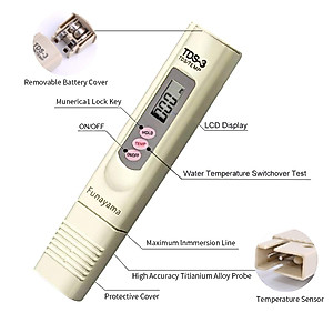 Water Quality Tester, Accurate and Reliable, EC Meter & Temperature Meter 3 in 1, 0-9990 ppm, Funayama tds Meter Digital Water Tester for Drinking Water, Aquariums, etc