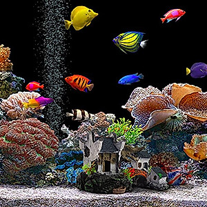 Aquarium Decorations House, Fish Tank Decor Resin Fish Cave Hideout Betta Fish Log Accessories Hollow House Small Fish Hideaway for Betta, Small Lizards, Reptiles